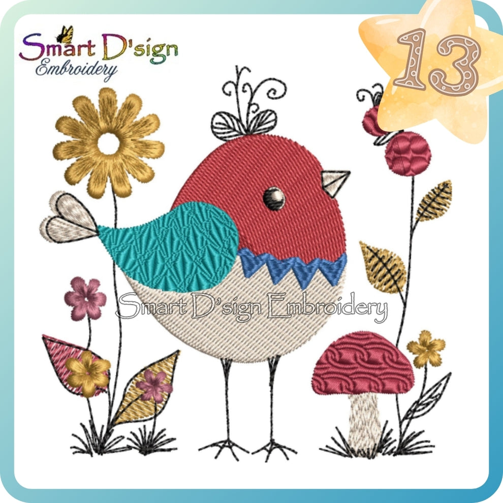 Autumn Bird with Flowers & Berries – Smart D'sign Embroidery