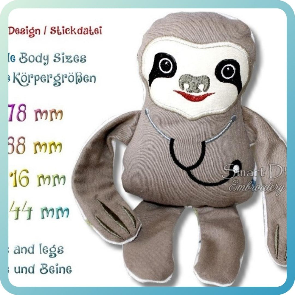 ITH PLUSH TOY SLOTH - DOCTOR - Machine Embroidery Design – Smart D'sign ...
