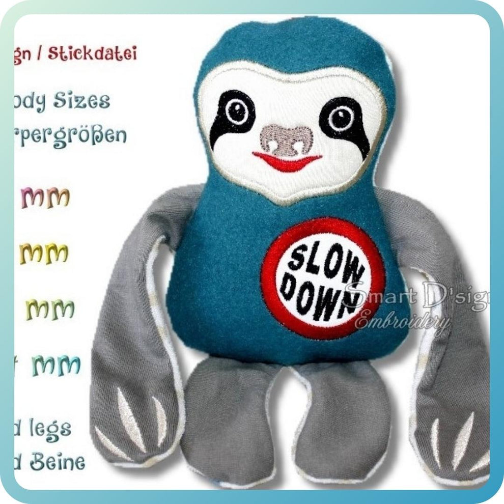 ITH PLUSH TOY SLOTH - SLOW DOWN Machine Embroidery Design – Smart D ...