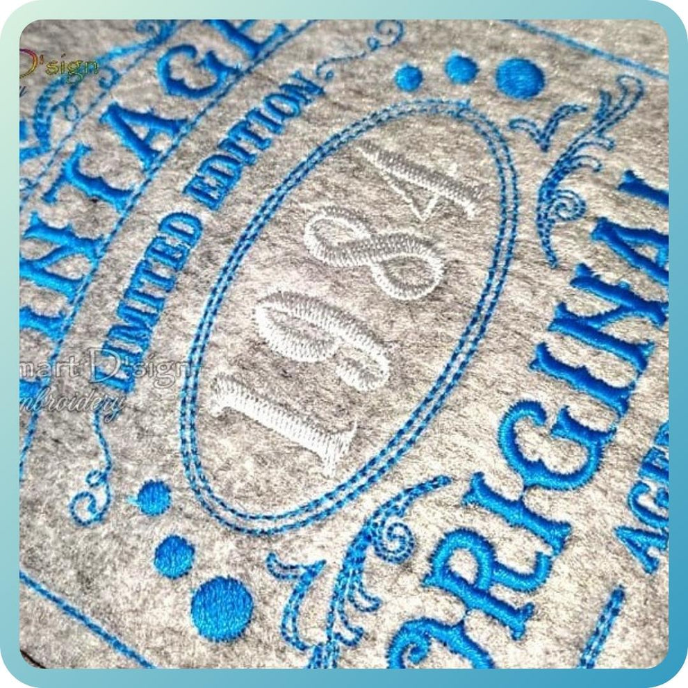 VINTAGE BIRTHDAY LABEL with Numbers Machine Embroidery Design – Smart D ...