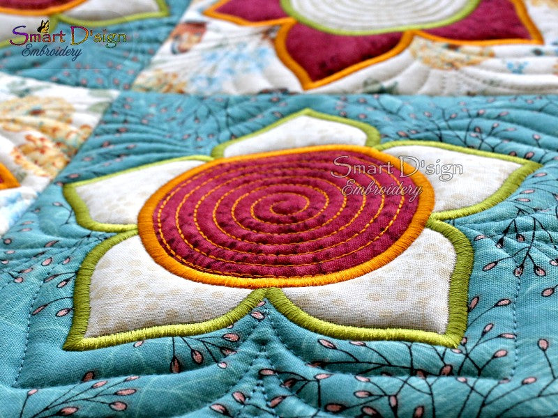 ITH QUILT BLOCK ECHO QUILT FLOWE APPLIQUE - Machine Embroidery Design ...
