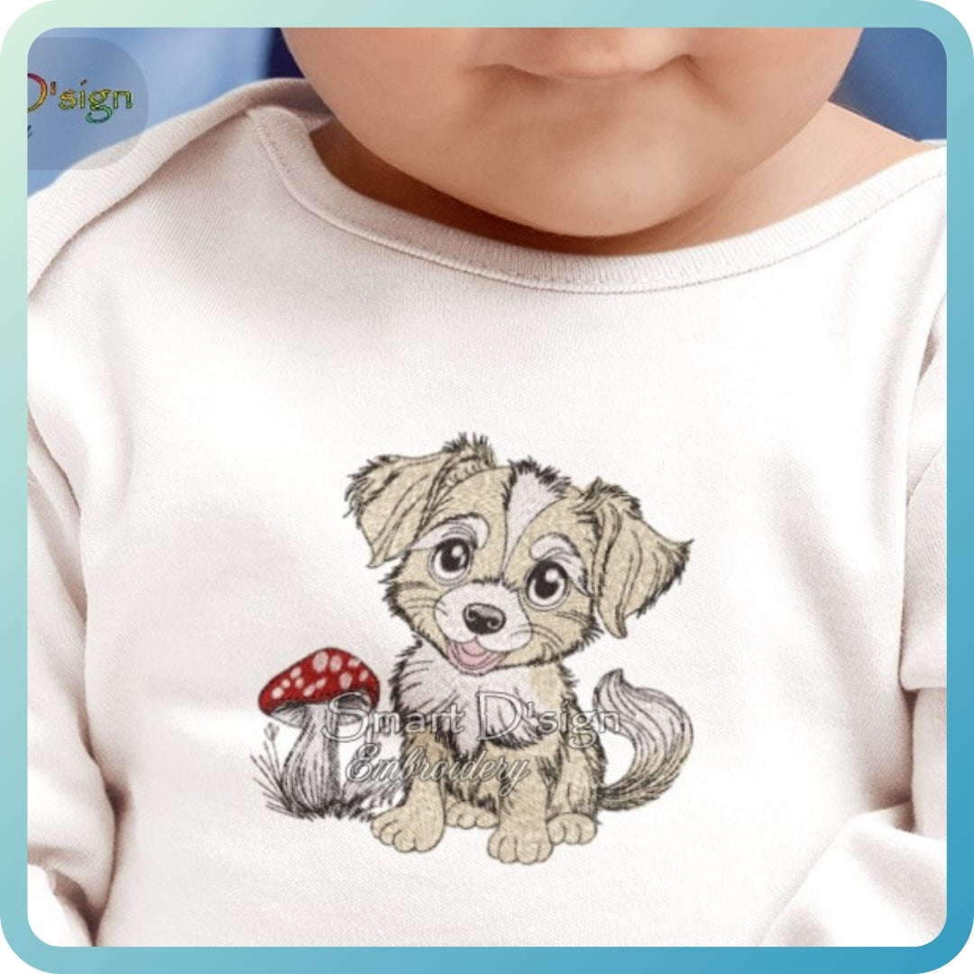 PUPPY with TOADSTOOL Fill Stitch w. Doodle Machine Embroidery Design ...