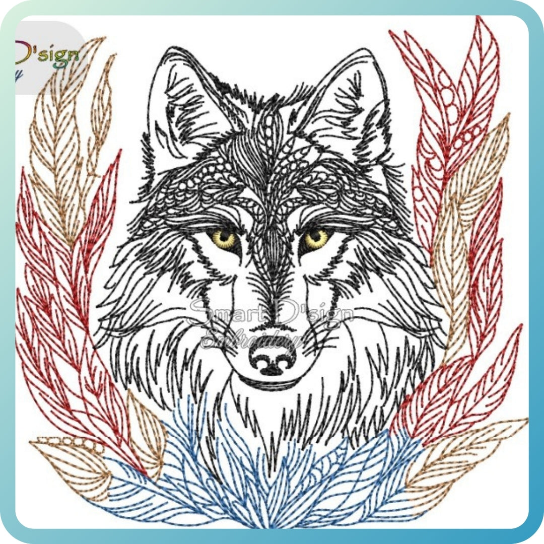 WOLF WITH FEATHERS Sketch Motif Machine Embroidery Design – Smart D ...